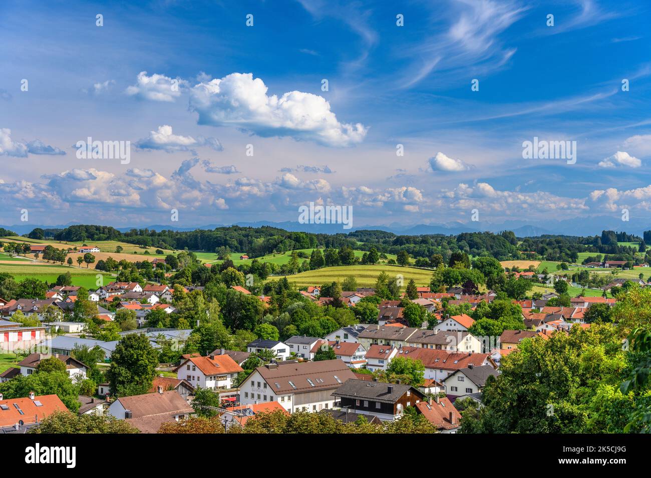 Germany, Bavaria, Fünfseenland, Andechs, district Erling, view from ...