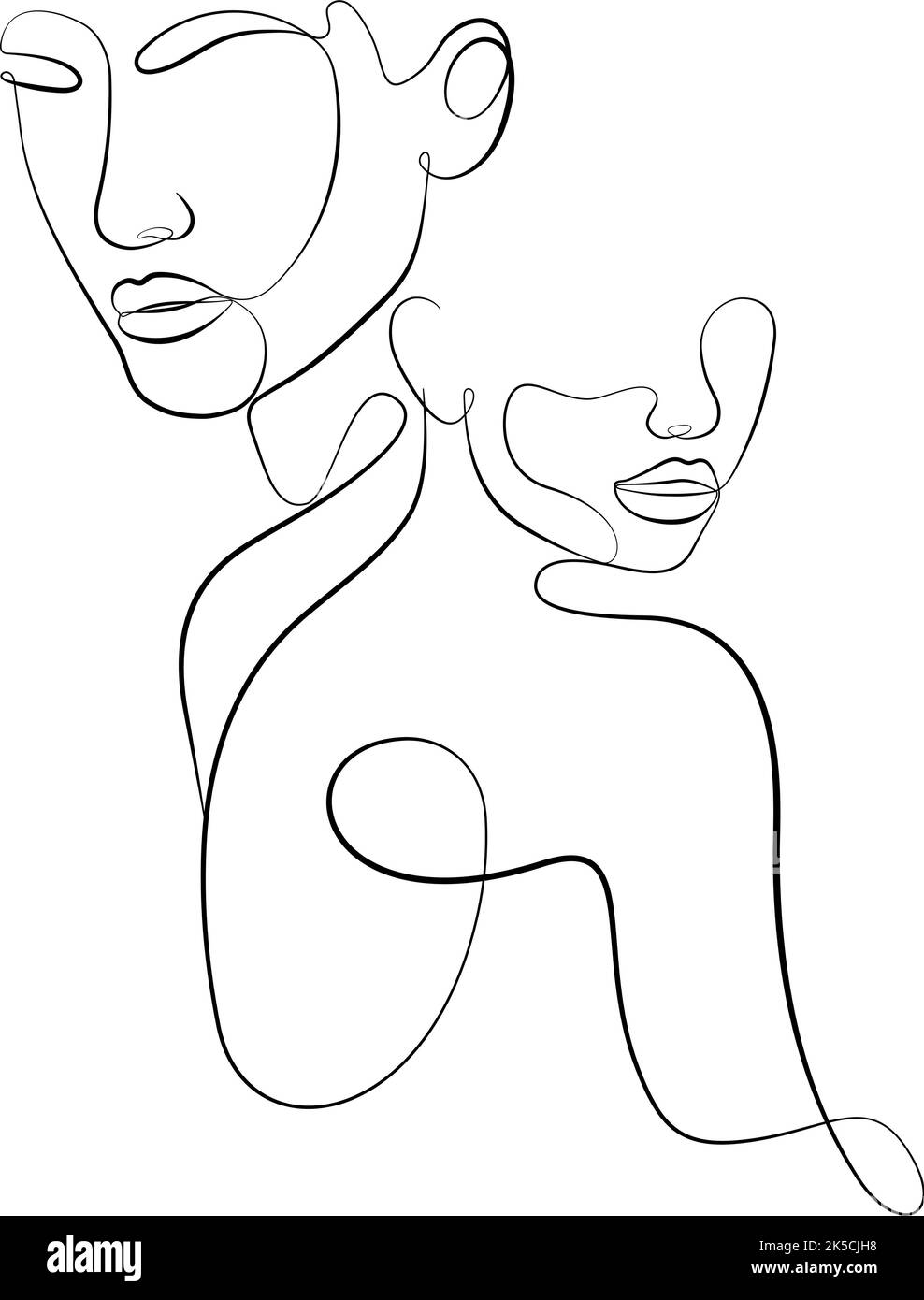 A continuous line, two female faces. Abstract, modern art Stock Vector ...