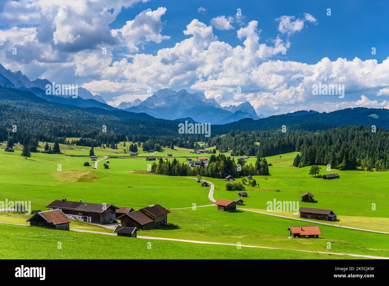 Germany, Bavaria, Werdenfelser Land, Mittenwald, hummock meadows ...