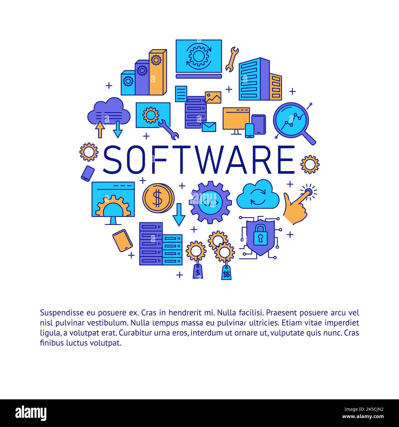 Computer application software banner in line style with place for text. Vector illustration ...