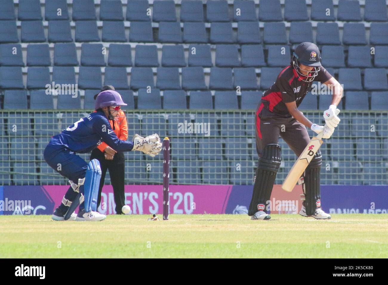 Sylhet, Bangladesh. 7th Oct, 2022. Esha Rohit Oza of UAE Team hits the ...