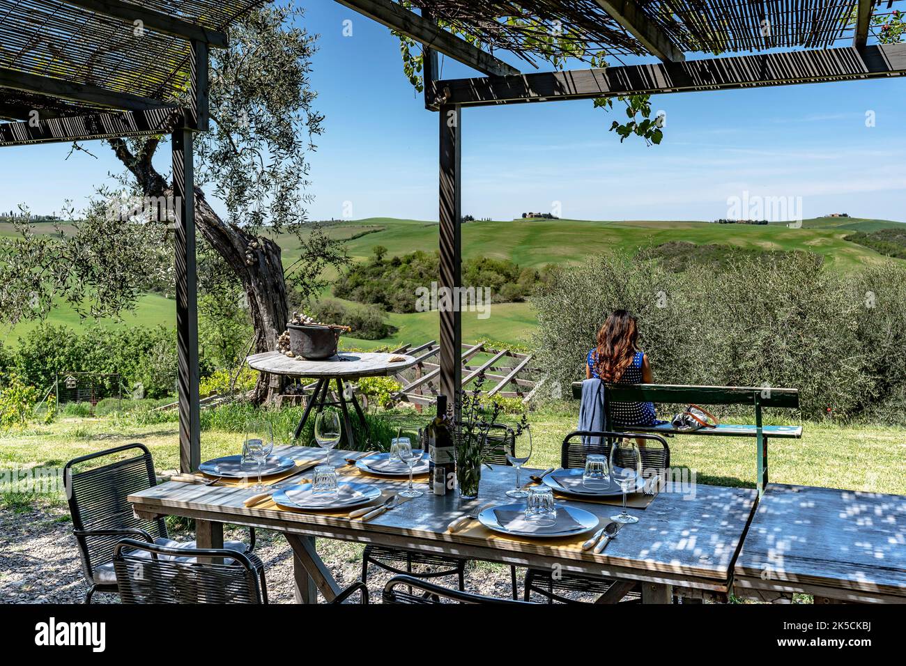 Pergola, table set, agriturismo, tuscany, italy Stock Photo - Alamy