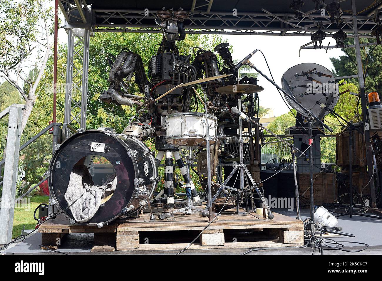 Robot drummer seen during the 10th edition of Maker Faire, the largest ...