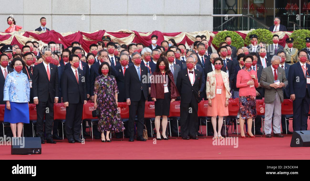 Chief Executive John Lee Ka-chiu (front row; 3rd left) attends a flag ...