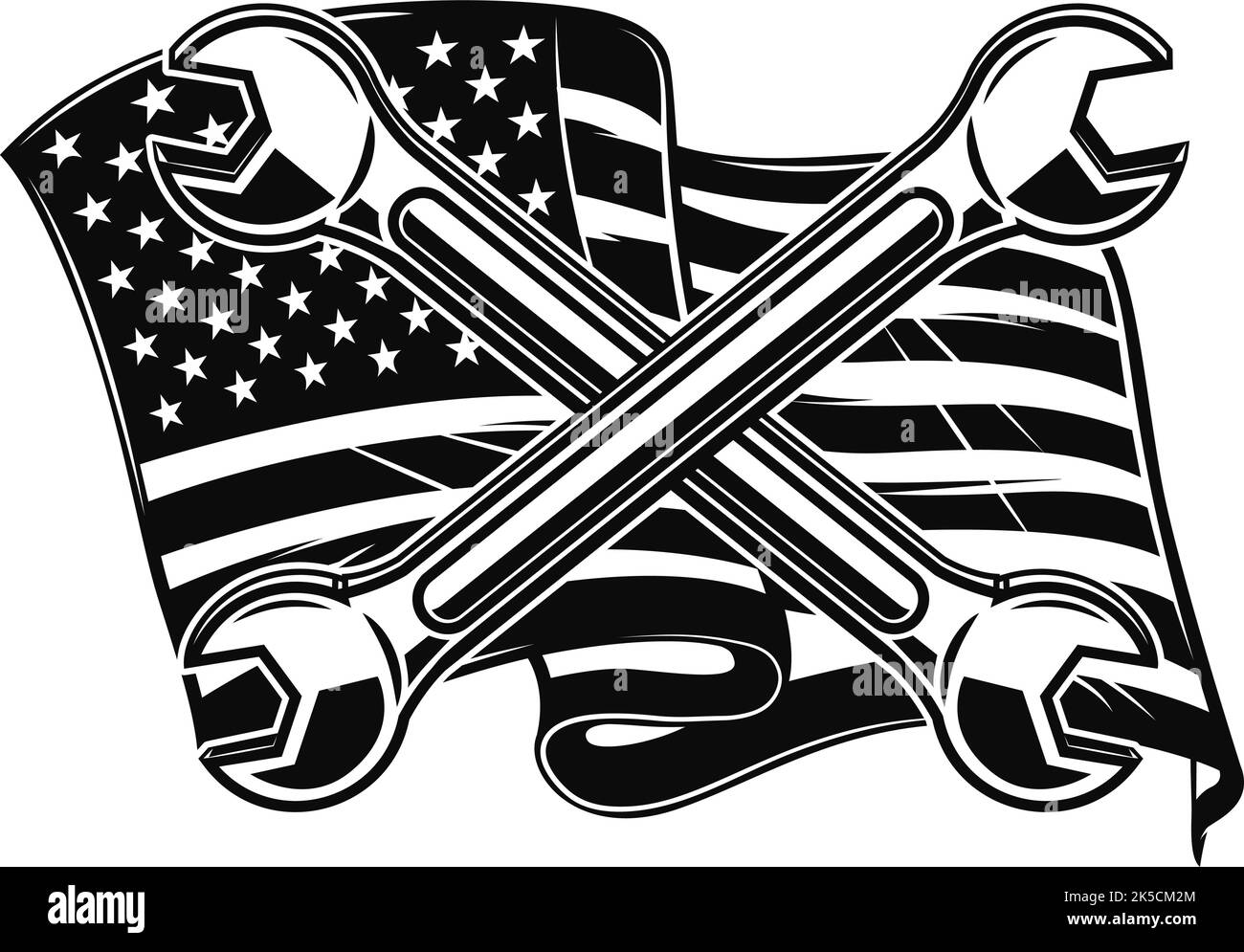 Illustration of crossed pipe wrenches on us flag background. Design ...