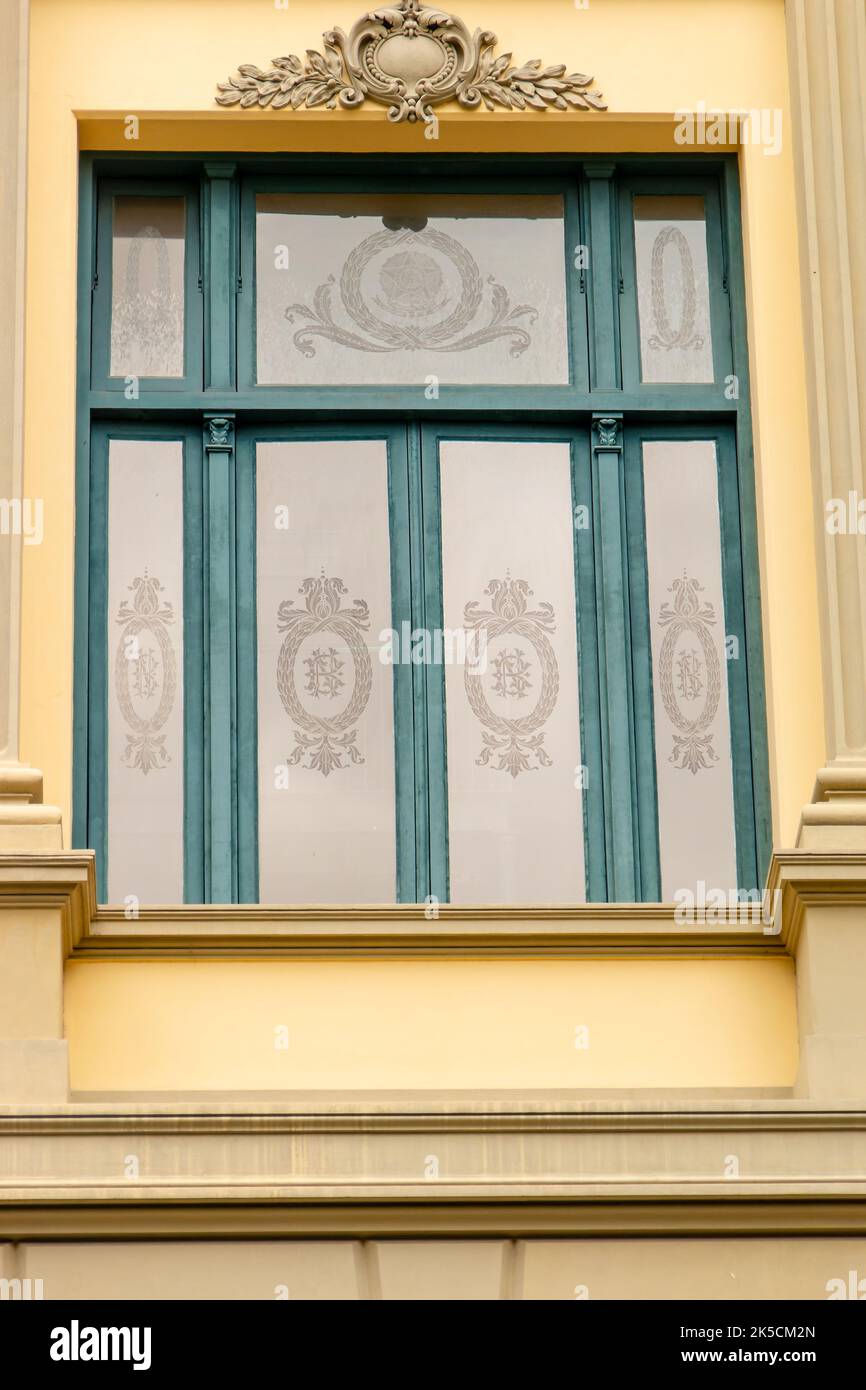 details of the facade of the National Library in Rio de Janeiro, Brazil ...