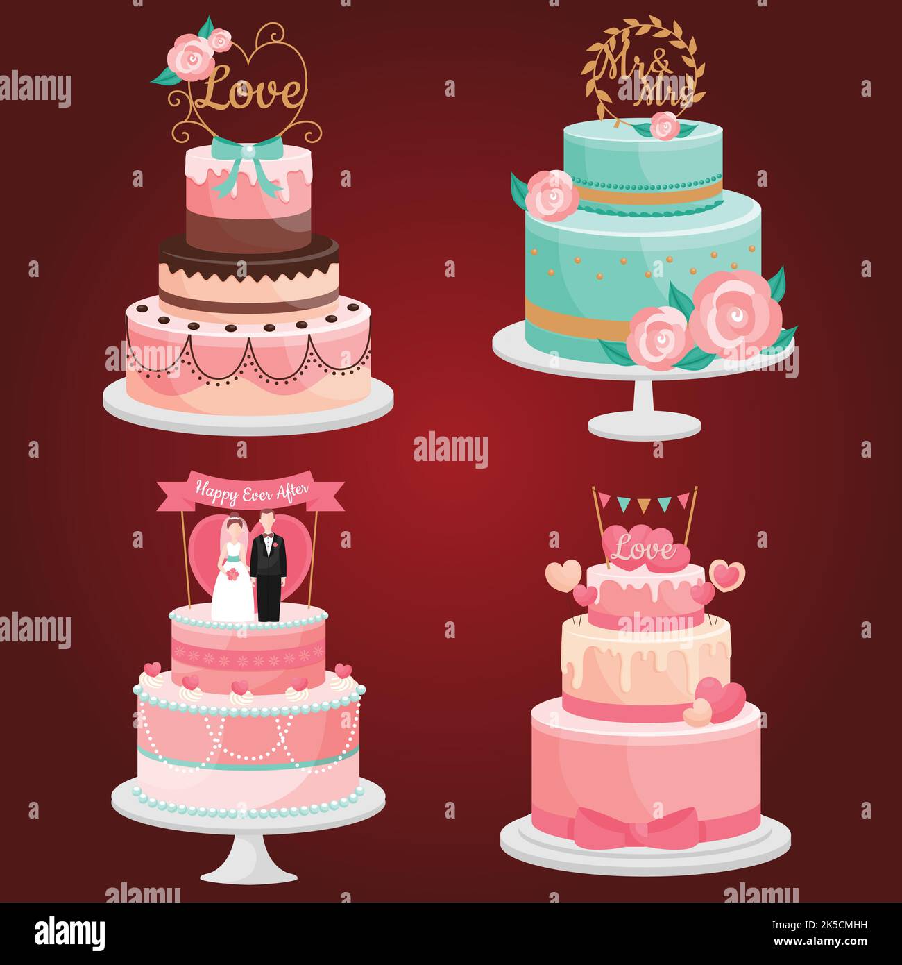 detailed wedding cake with topper vector design illustration Stock ...