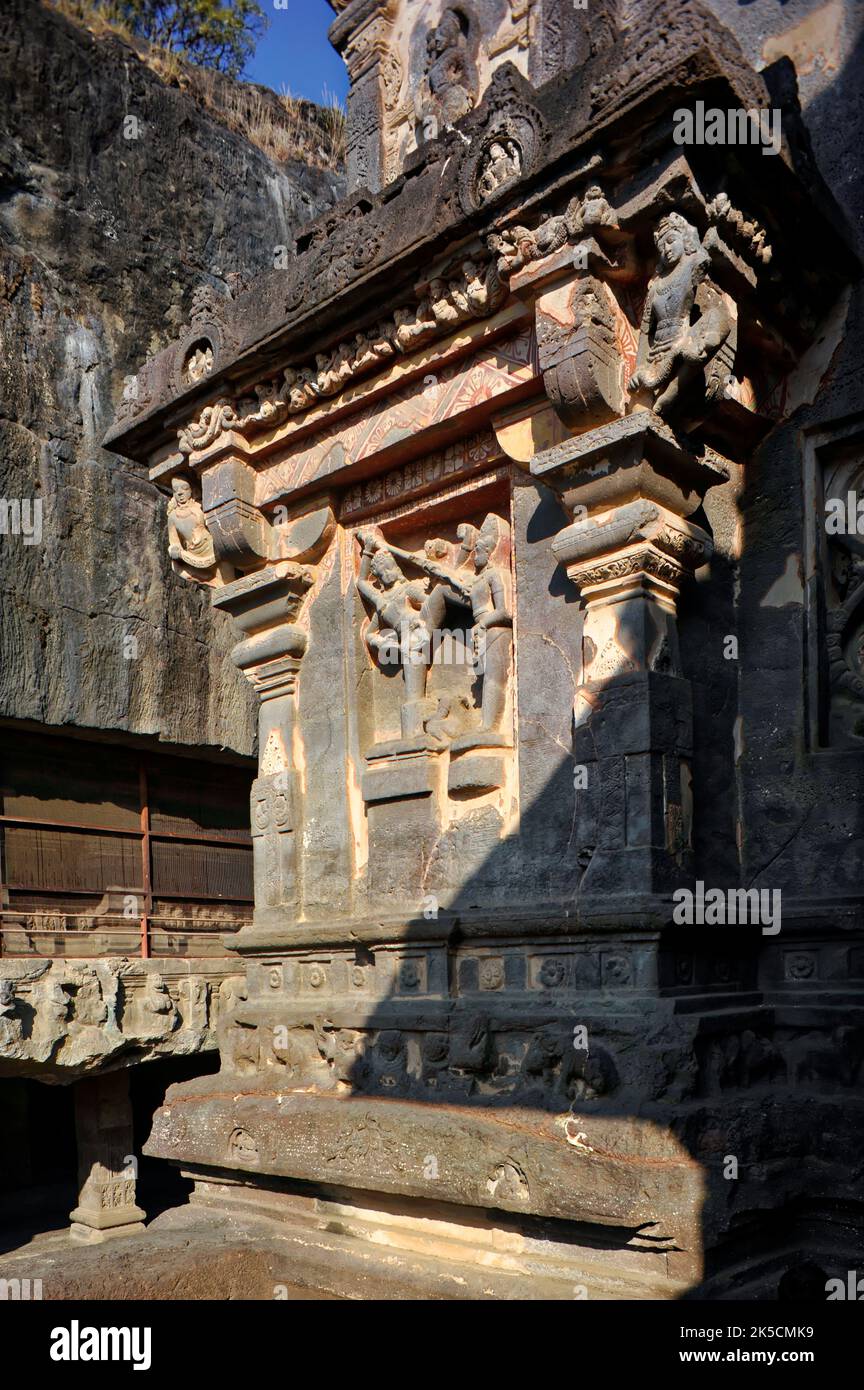 Relief carving of Hindu God Shiva at Kailasa Cave Ellora UNESCO world ...