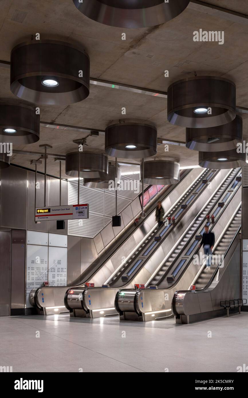 Mid view of circulation and escalator showing lighting drums. Tottenham ...