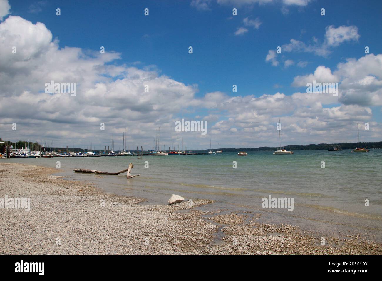 Summer mood at the Ammersee, atmospheric, sky white-blue, Germany ...
