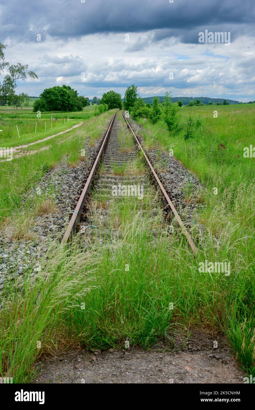 Germany, Bavaria, old disused railroad tracks near Dinkelsbühl Stock ...