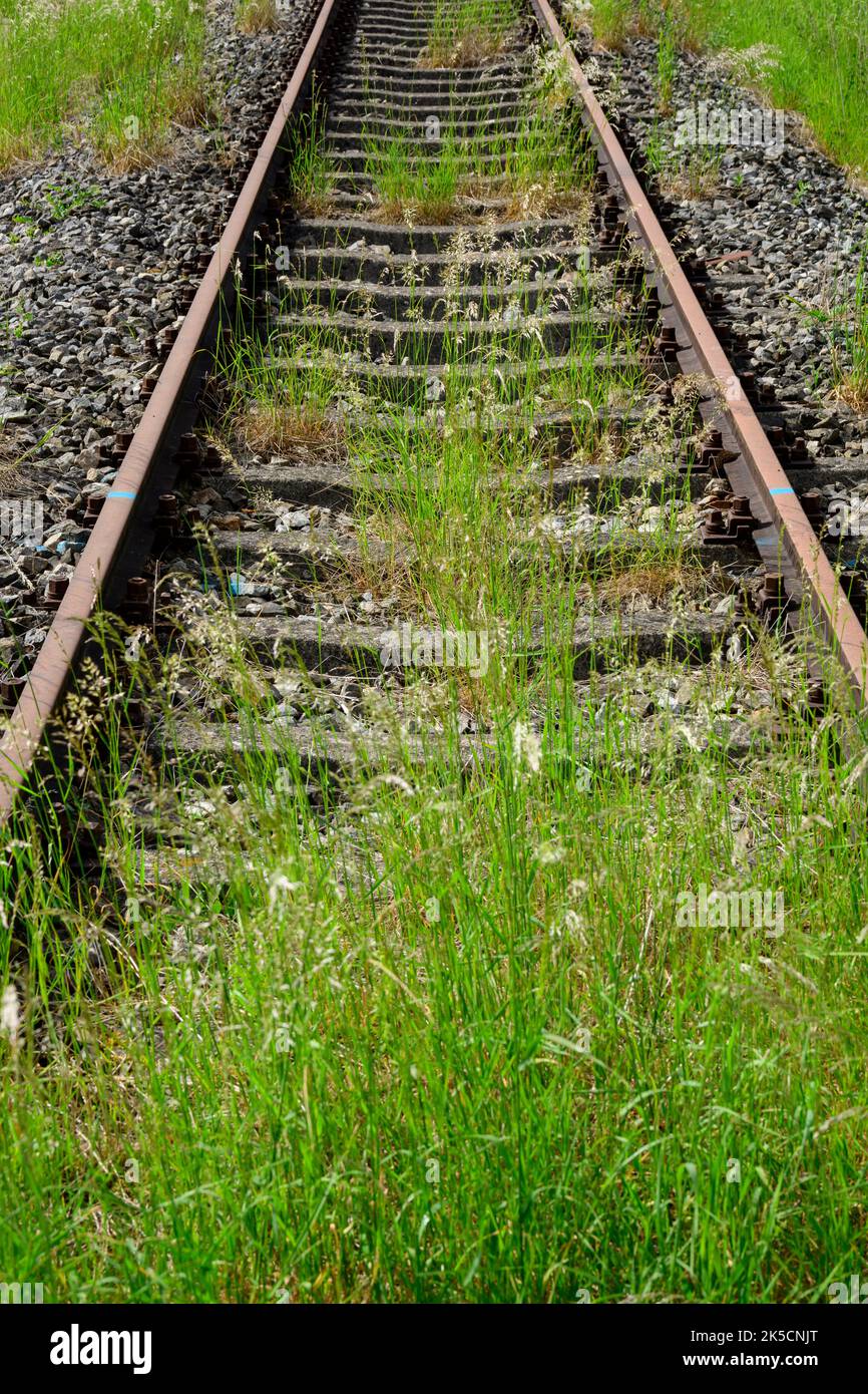 Germany, Bavaria, old disused railroad tracks near Dinkelsbühl Stock ...