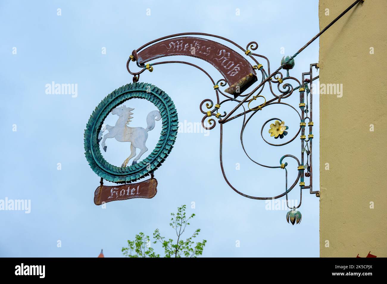 Germany, Bavaria, Dinkelsbühl, nose sign in the old town Stock Photo ...