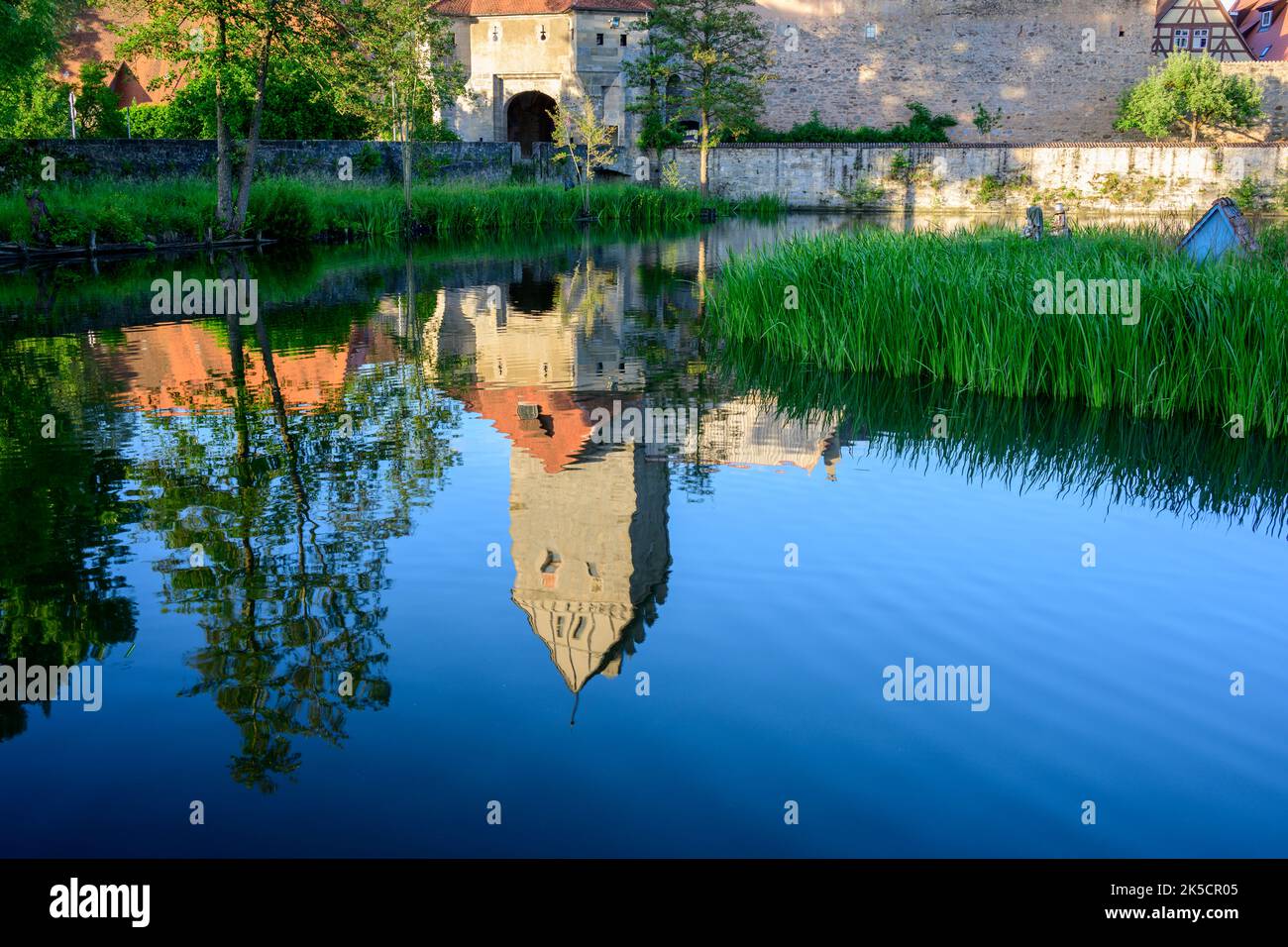 Rothenburg gate and dinkelsbuhl pond in bavaria hi-res stock ...