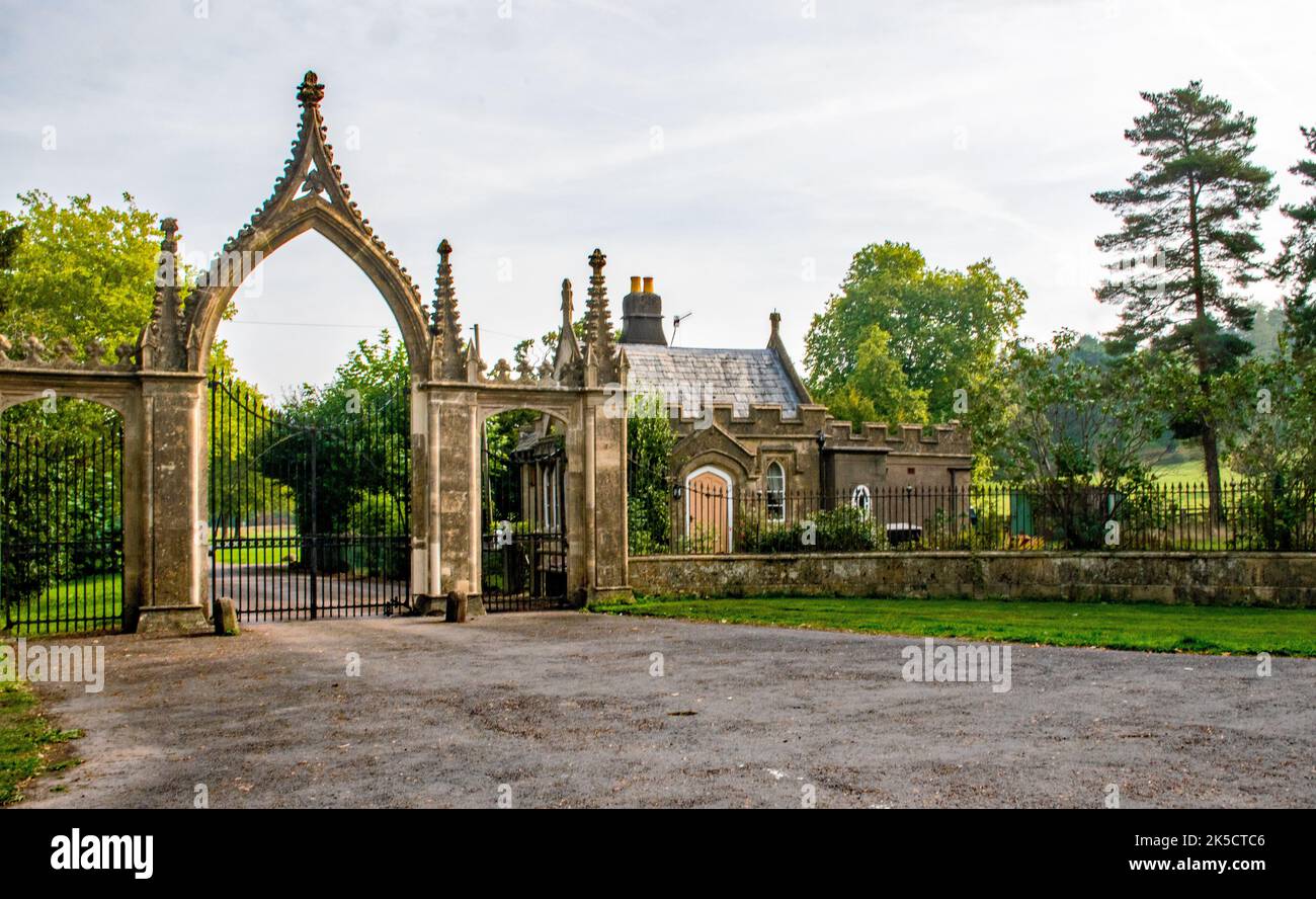Gothic gates to Clytha house, Monmouthshire, Wales. UK Stock Photo - Alamy