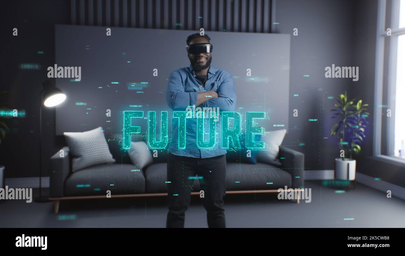 Guy with reality glasses. The world of the future. Virtual ...