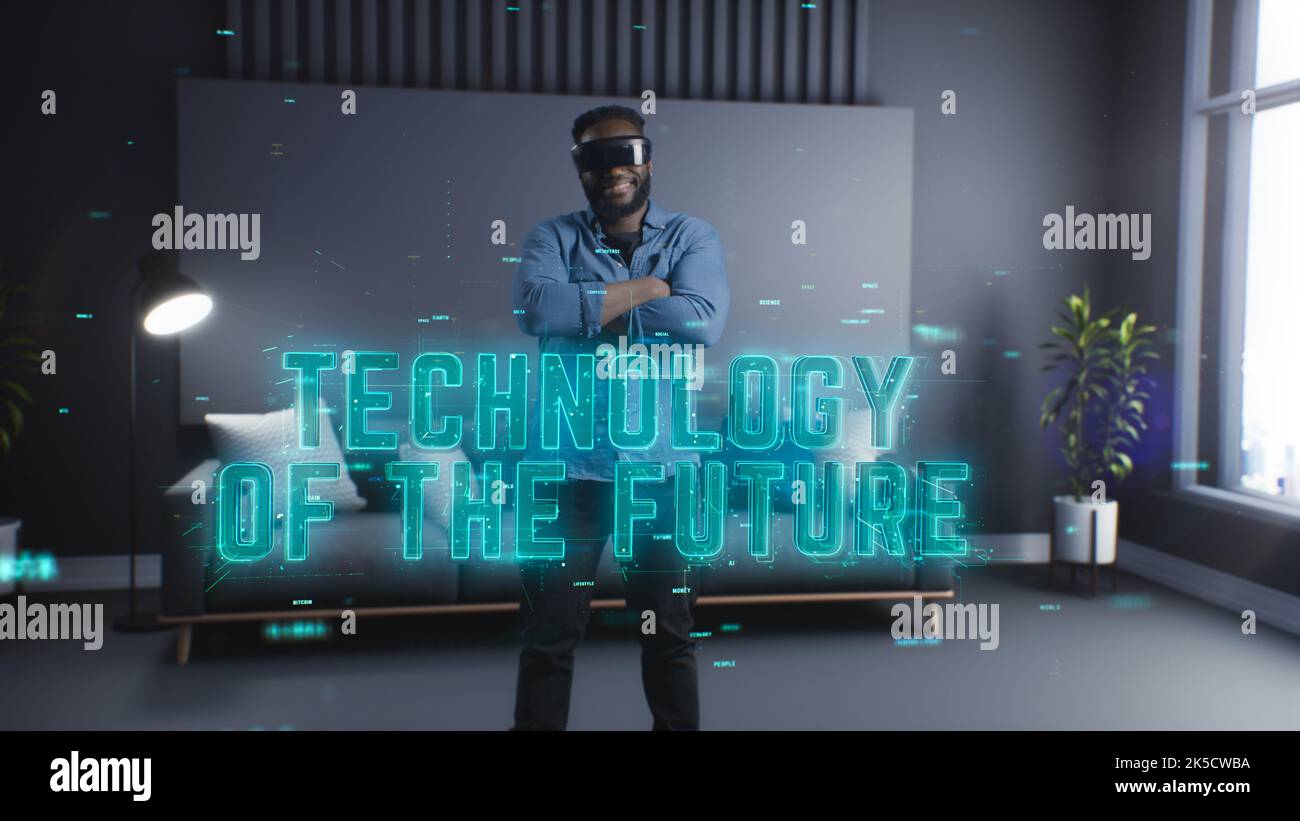 Man uses hologram text vr hi-res stock photography and images - Alamy