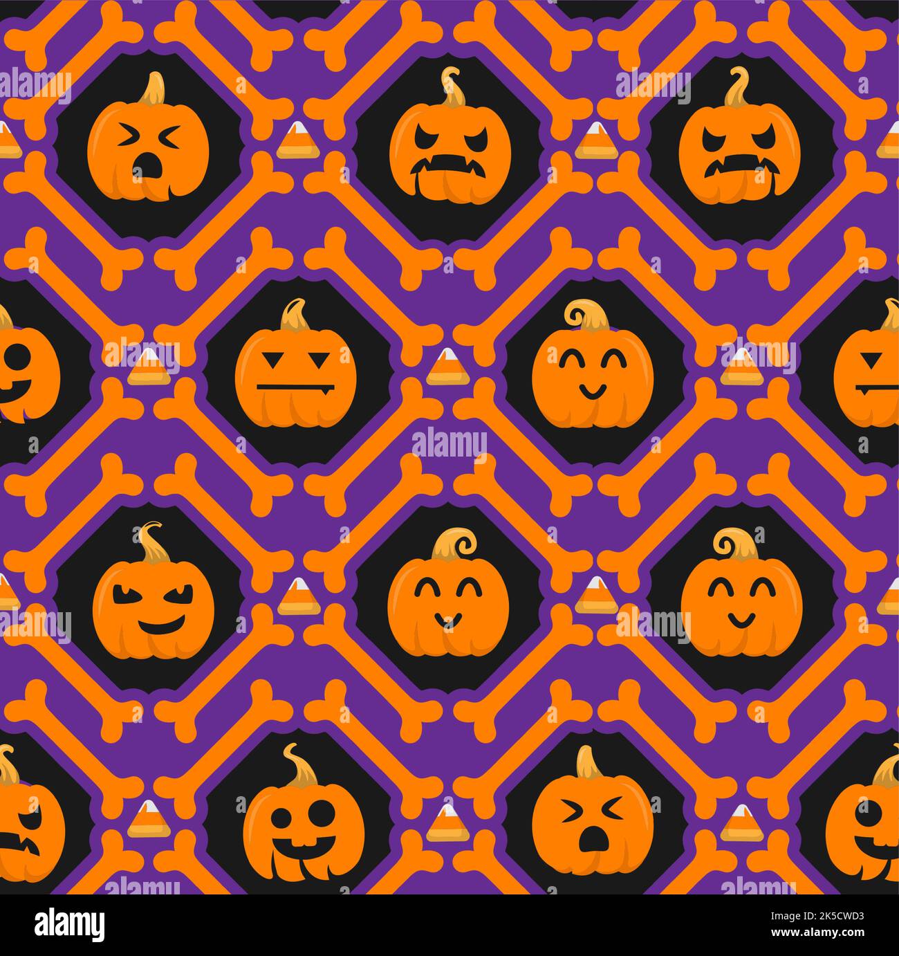 Halloween Fun Spooky Smiling Pumpkin Jack O Lantern And Bone Pattern ...