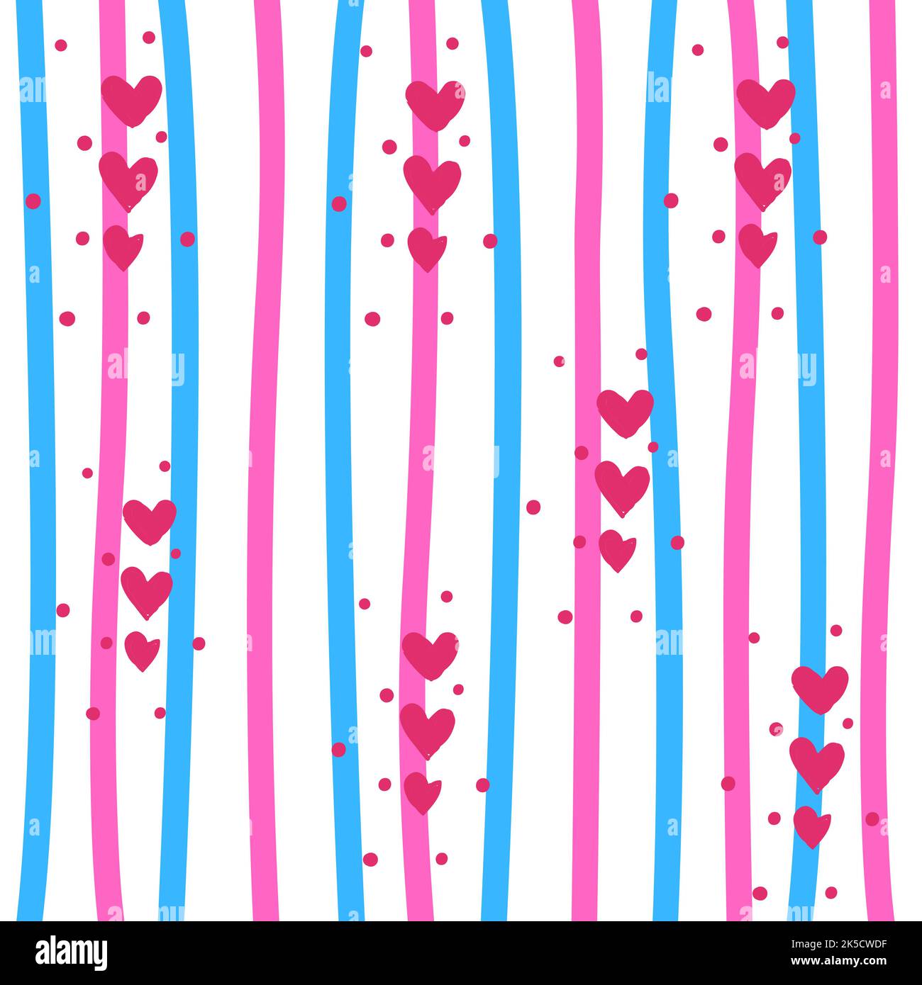 Pink Blue Striped Valentine Pattern With Pink And Red Hearts Vector ...