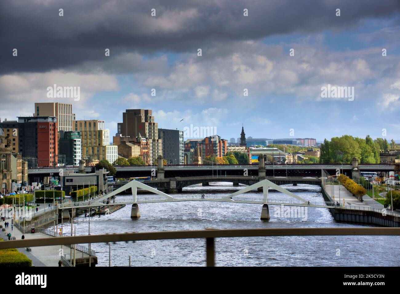 Aerial view of glasgow from the kingston bridge showing the clyde river ...