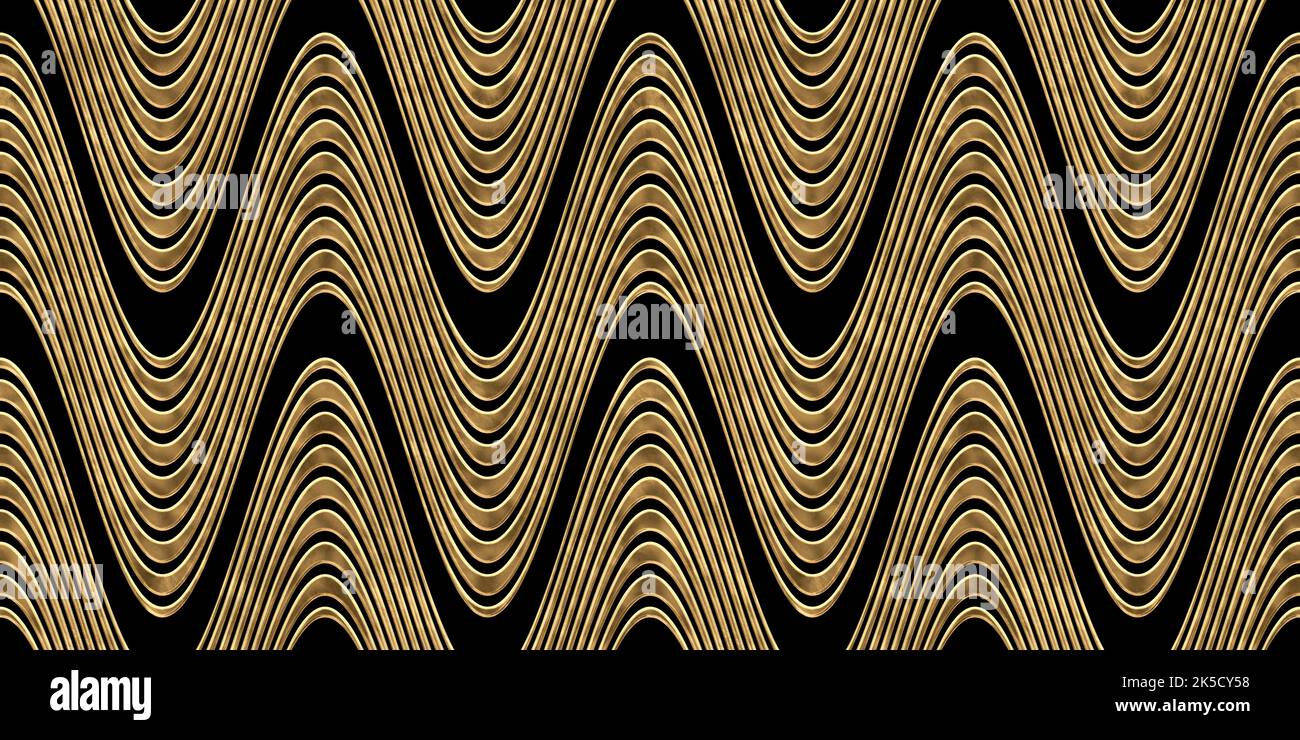 Seamless golden retro wave pattern. Vintage abstract gold plated wavy ...