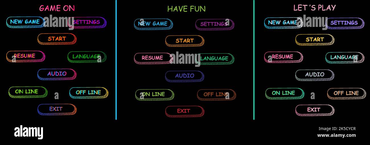 Game Option Buttons. Gaming User Interface Colored Button. Mobile App Gui Assets Elements Vector ...
