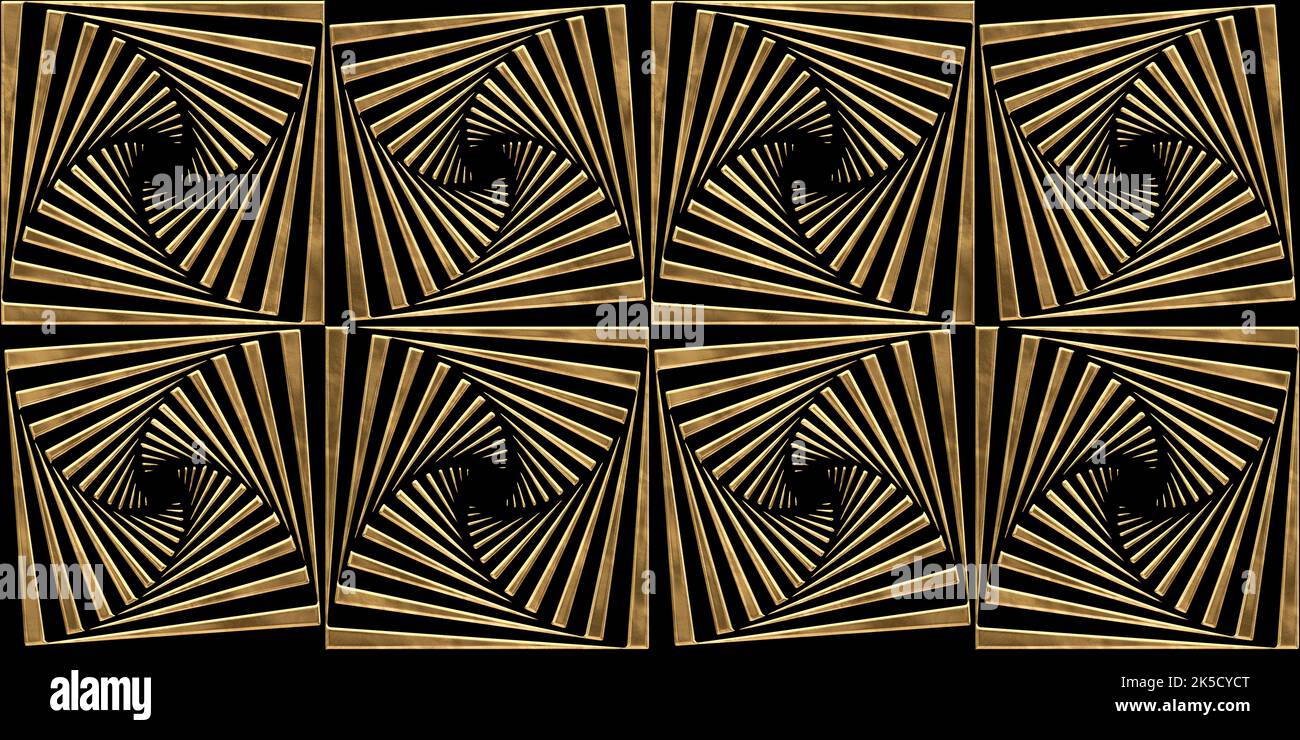 Seamless golden Art Deco palm fans optical illusion pattern. Vintage ...