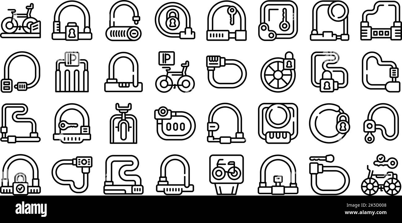 Cycling lock icons set outline vector. Smart bike. Lock bicycle Stock ...