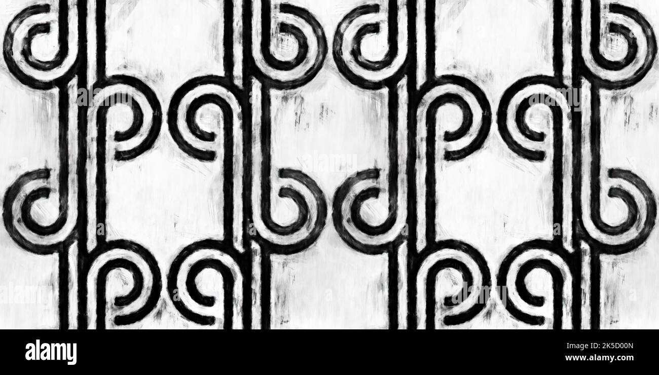 Seamless painted retro circles and stripes black and white artistic ...