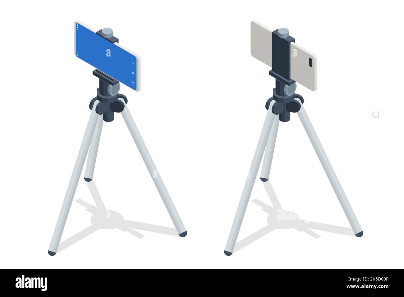 Isometric Smartphone with Blank Screen Fixed to Tripod on White ...