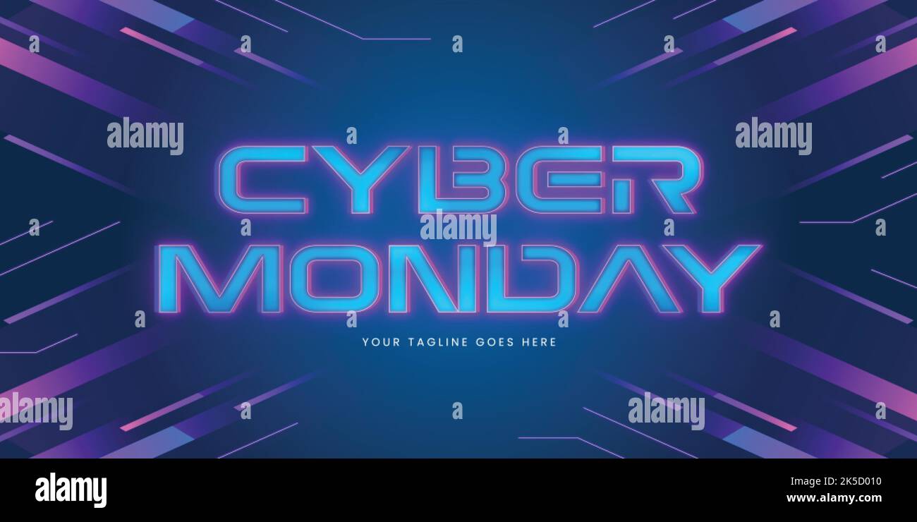 flat cyber monday neon lettering vector design illustration Stock ...