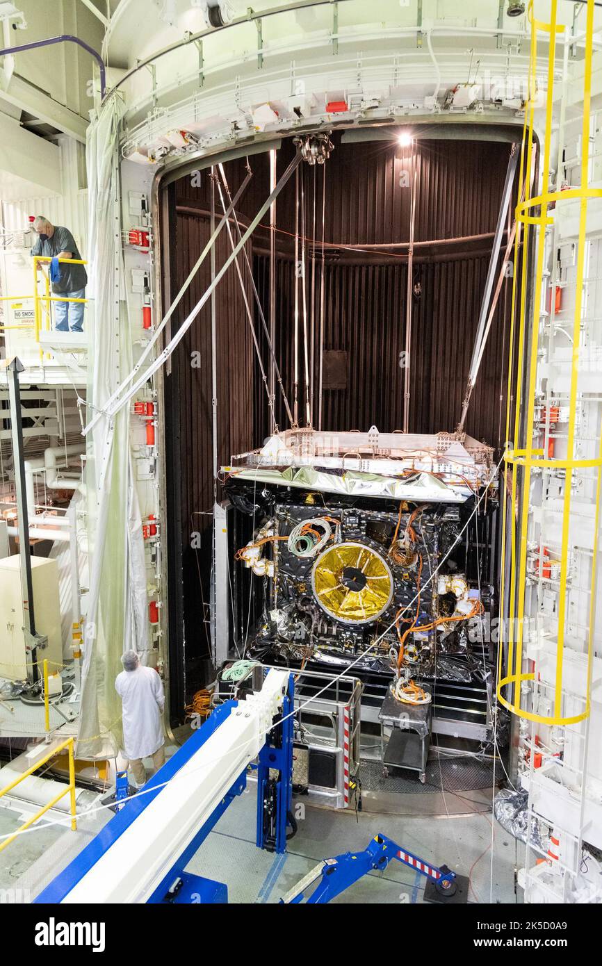 NASA's Psyche spacecraft is seen in early 2022 as it is placed in the ...