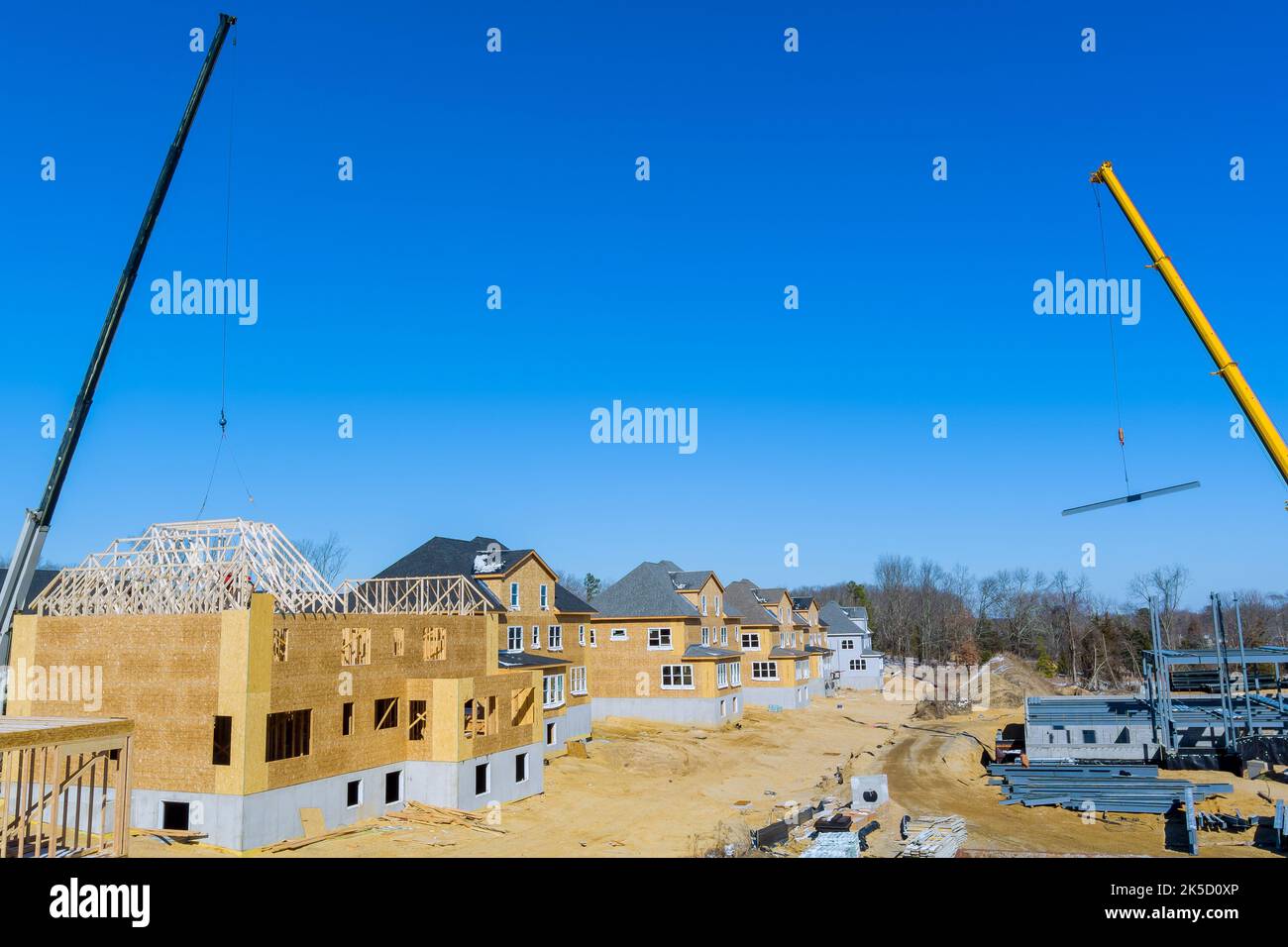 Incomplete new homes residential development construction site survey ...