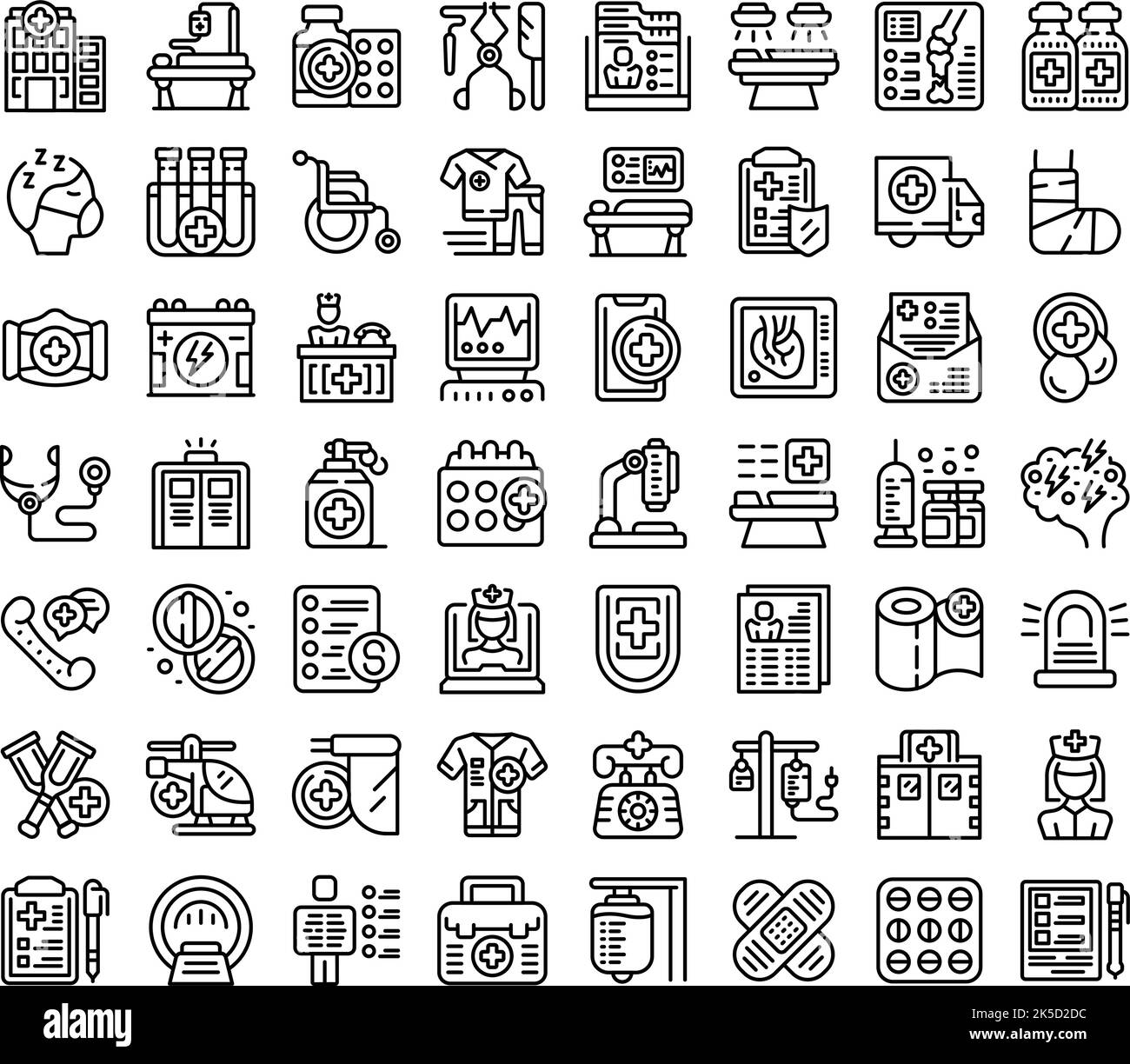 Emergency room icons set outline vector. Medical surgery. Scan health ...