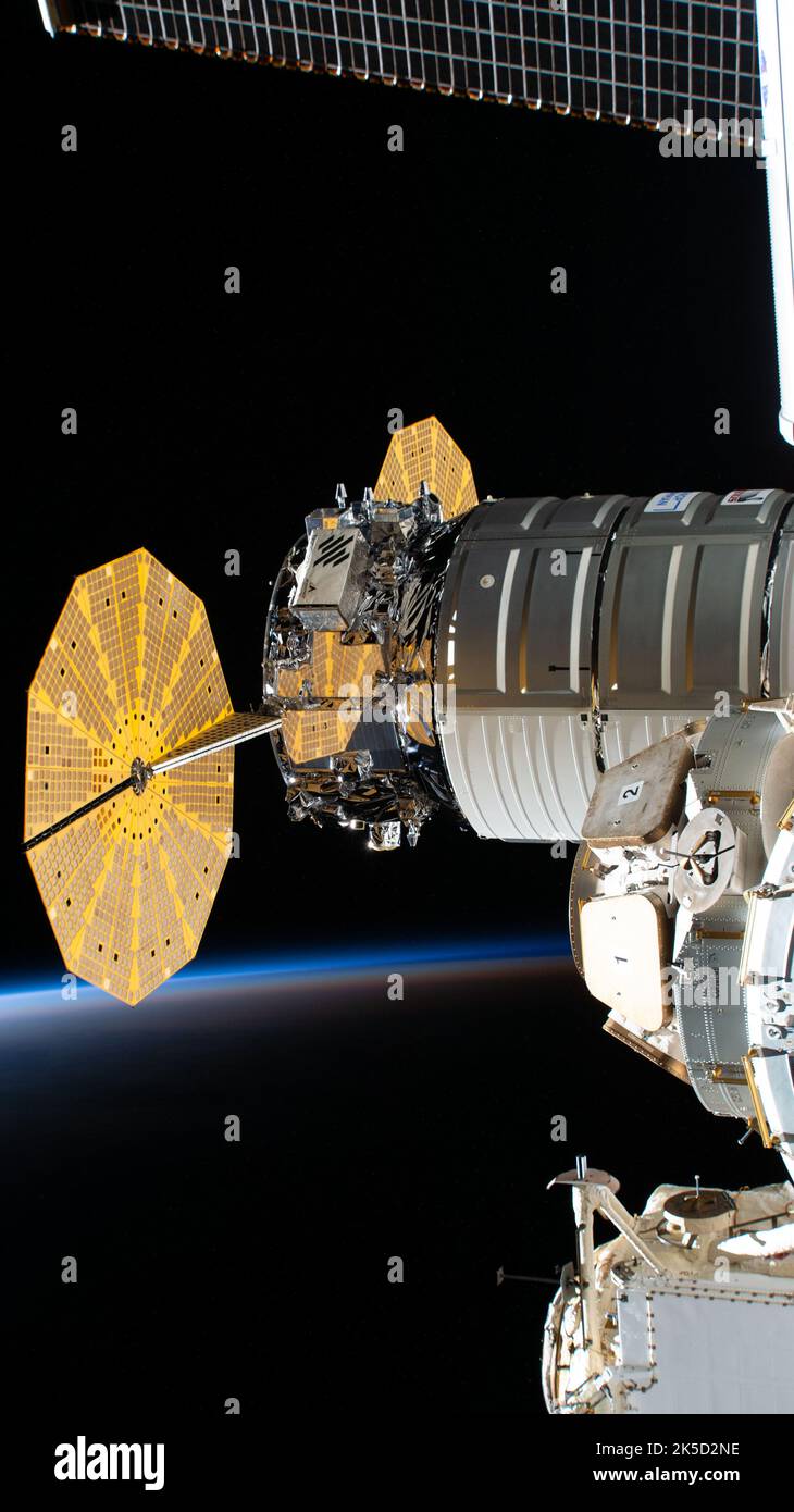 Northrop Grumman's Cygnus space freighter is pictured attached to the ...