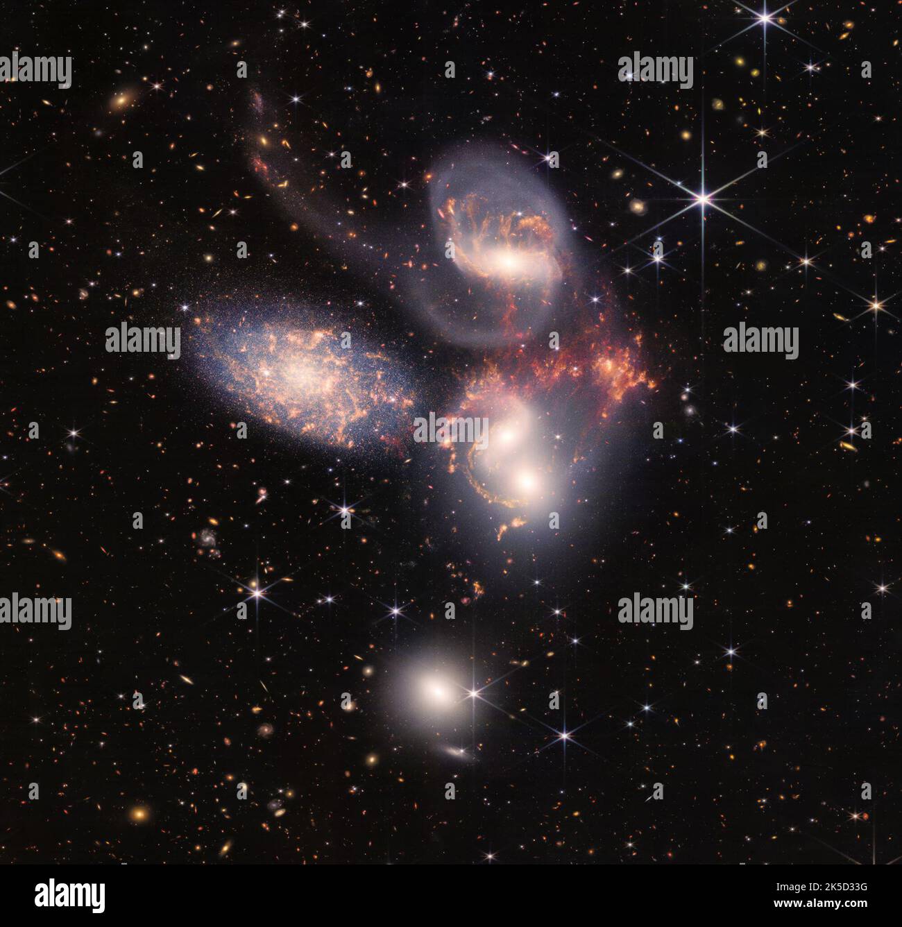 Stephan’s Quintet, a group of five galaxies, is imaged by NASA’s James ...