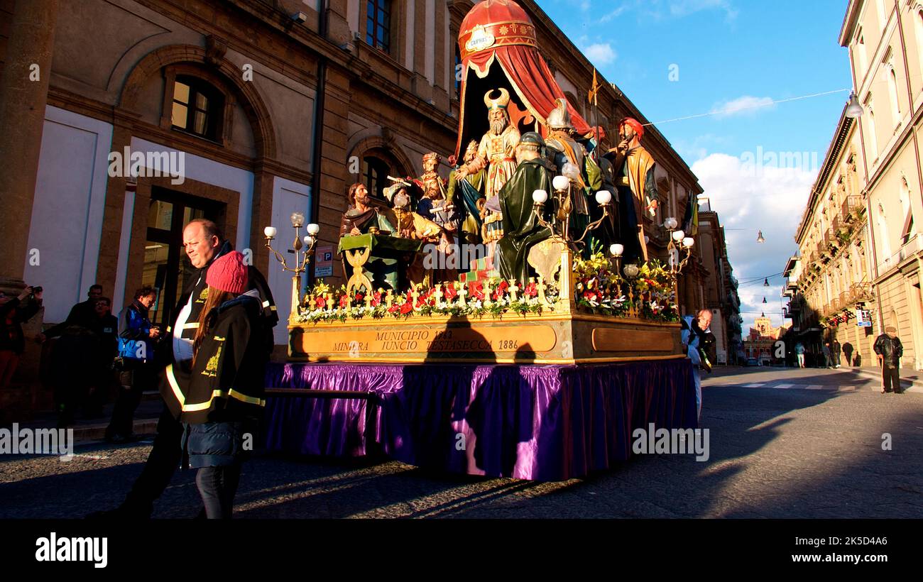 Italy, Sicily, Caltanisetta, Easter, procession, processional float ...