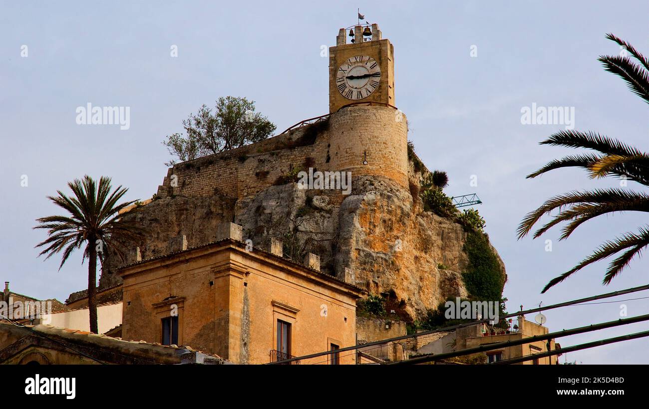 Italy, Sicily, baroque corner, baroque town, Modica, old town, clock ...