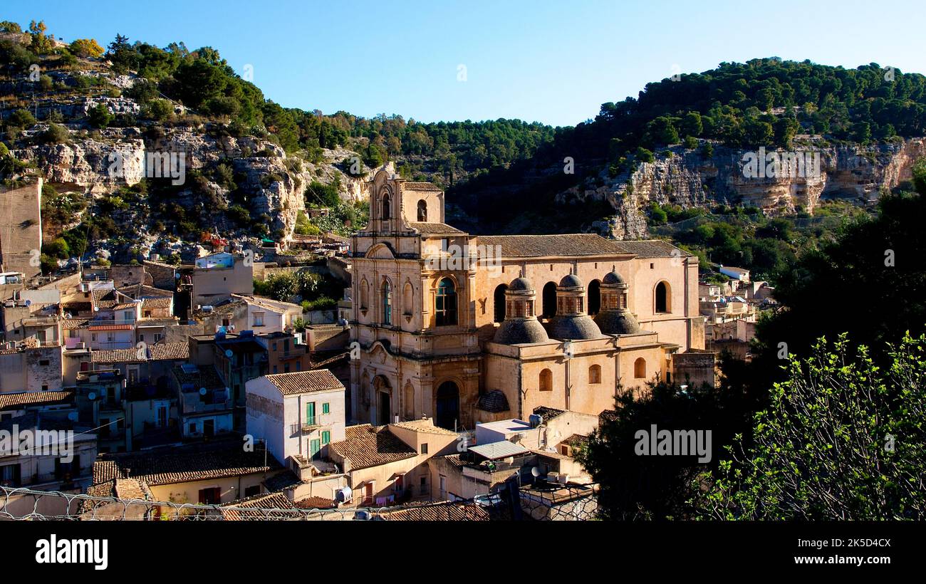 Italy, Sicily, baroque angle, baroque town Scigli, old town from above ...