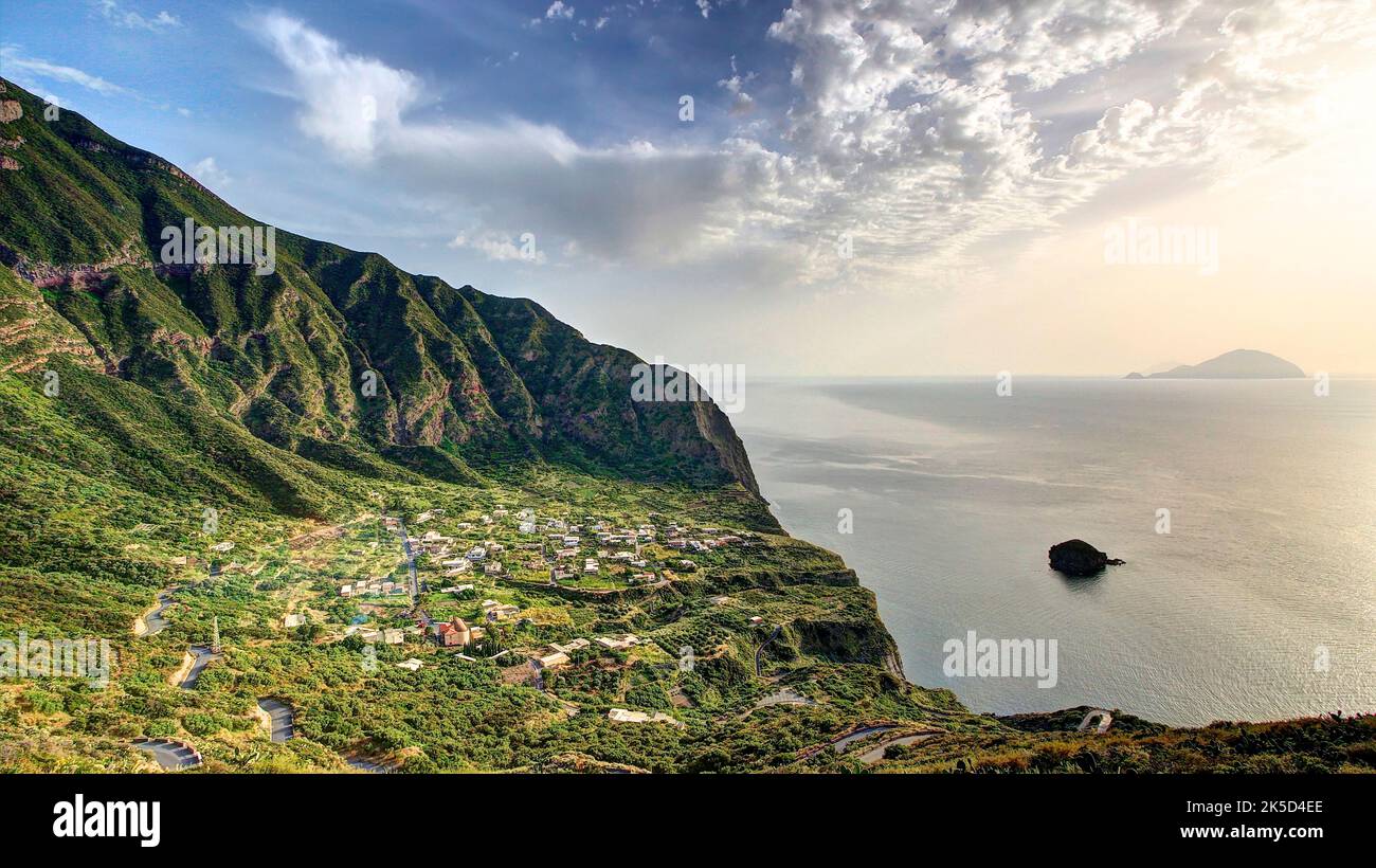 Italy, Sicily, Aeolian Islands, Salina, Pollara, Pollara Bay, green ...