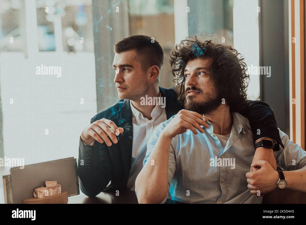 Portrait Of Multiethnic Diverse Gay Lgbt Romantic Male Couple Embracing