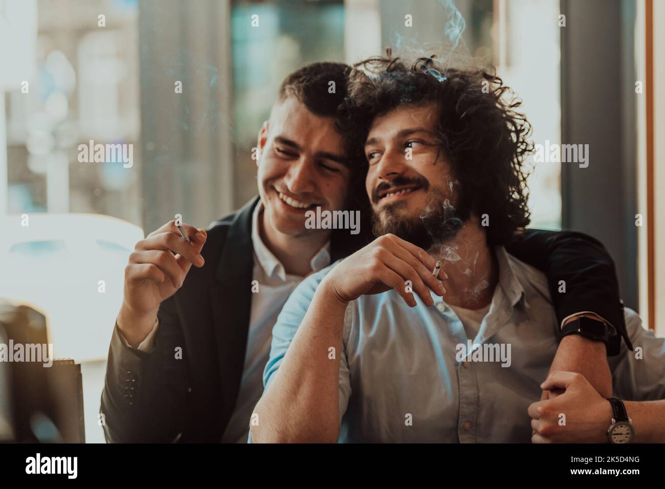 Portrait Of Multiethnic Diverse Gay Lgbt Romantic Male Couple Embracing