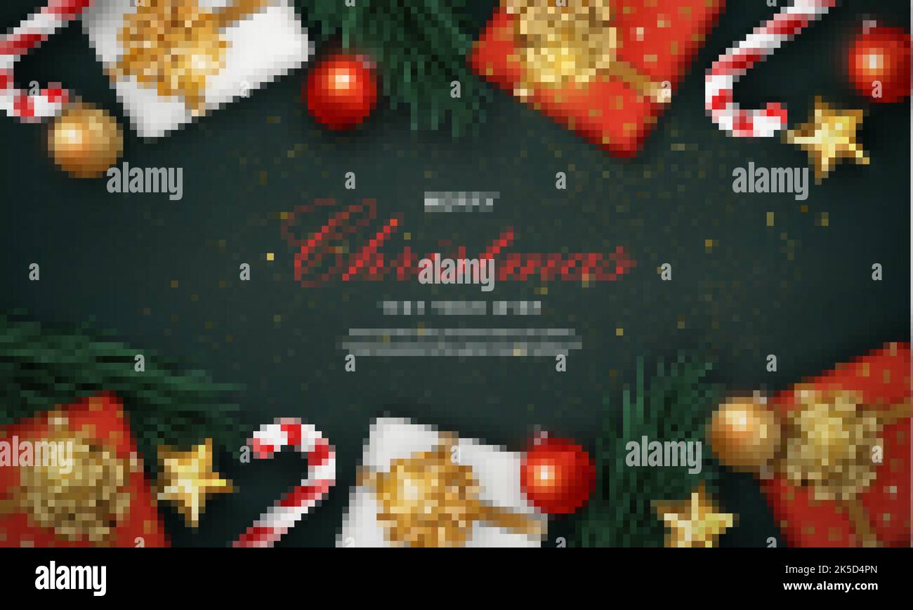 Merry Christmas composition 3D realistic pine fir tree branches gift ...