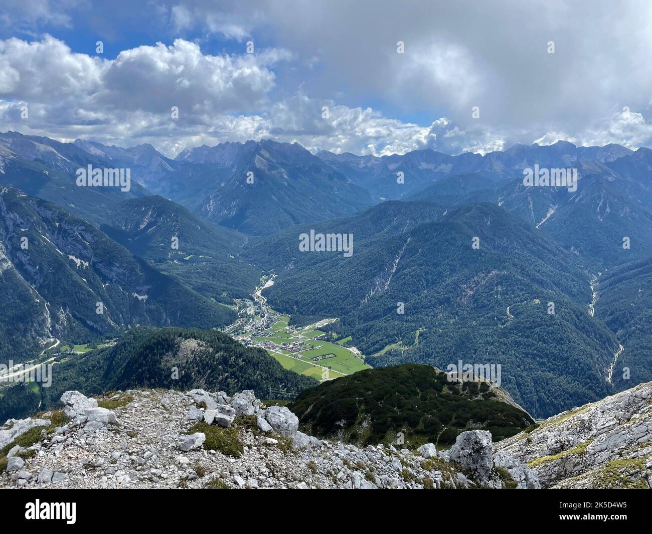 View from the summit cross of the Great Arnspitze to Scharnitz ...
