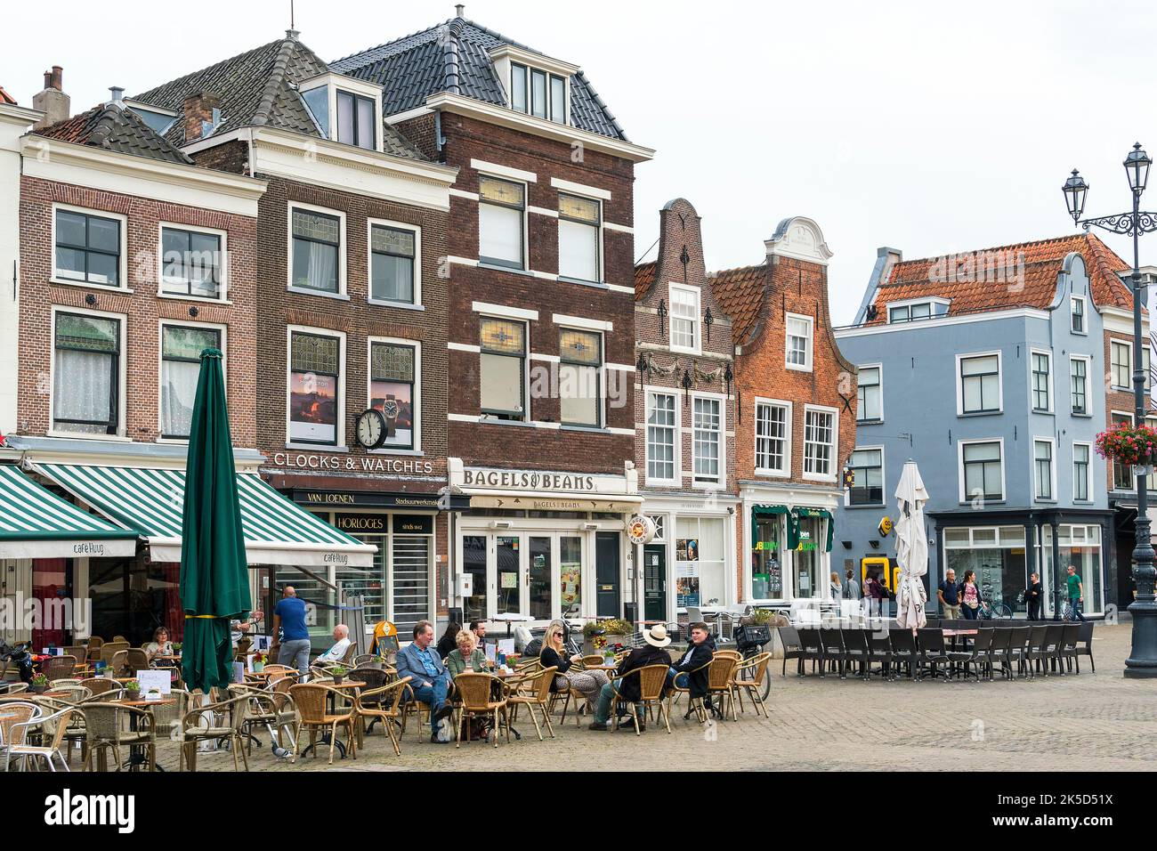Delft (Netherlands), large market square, patrician houses, sidewalk ...