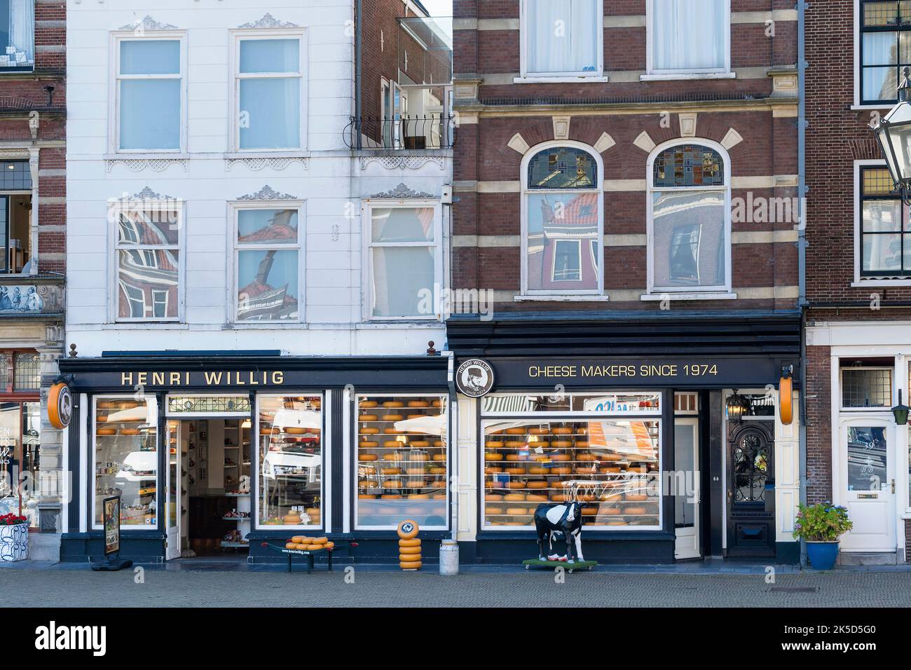 Delft (Netherlands), big market place, cheese store, window with cheese ...