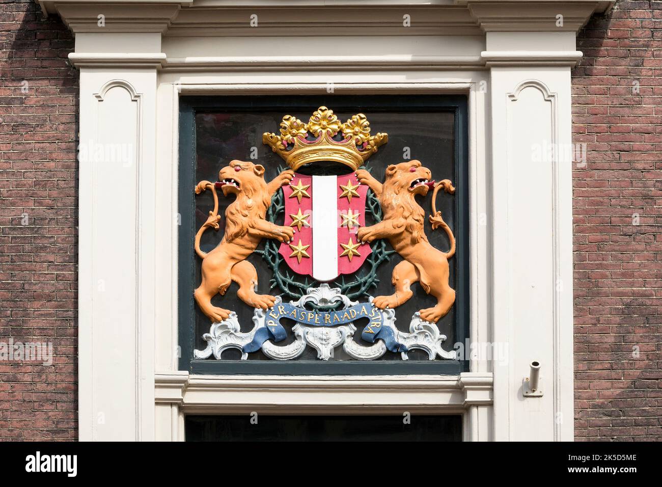 Netherlands, Gouda, city arms of Gouda at Lange Tiendeweg Stock Photo ...
