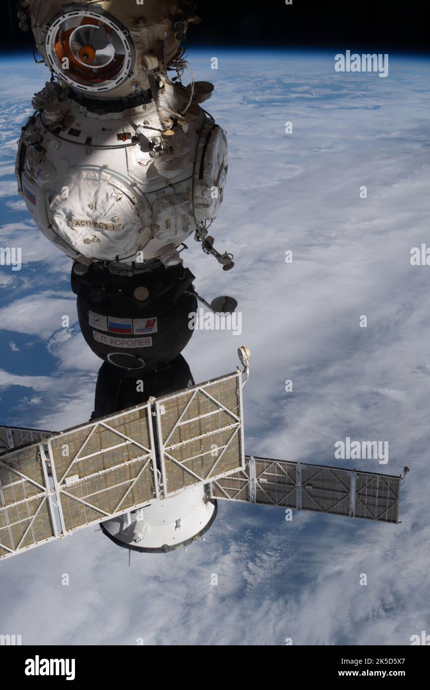 The Soyuz MS-21 crew ship is pictured the day after docking to the ...