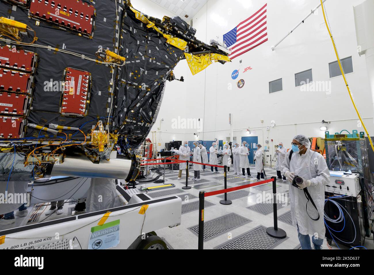 Members of the media view the Psyche spacecraft on April 11, 2022 ...