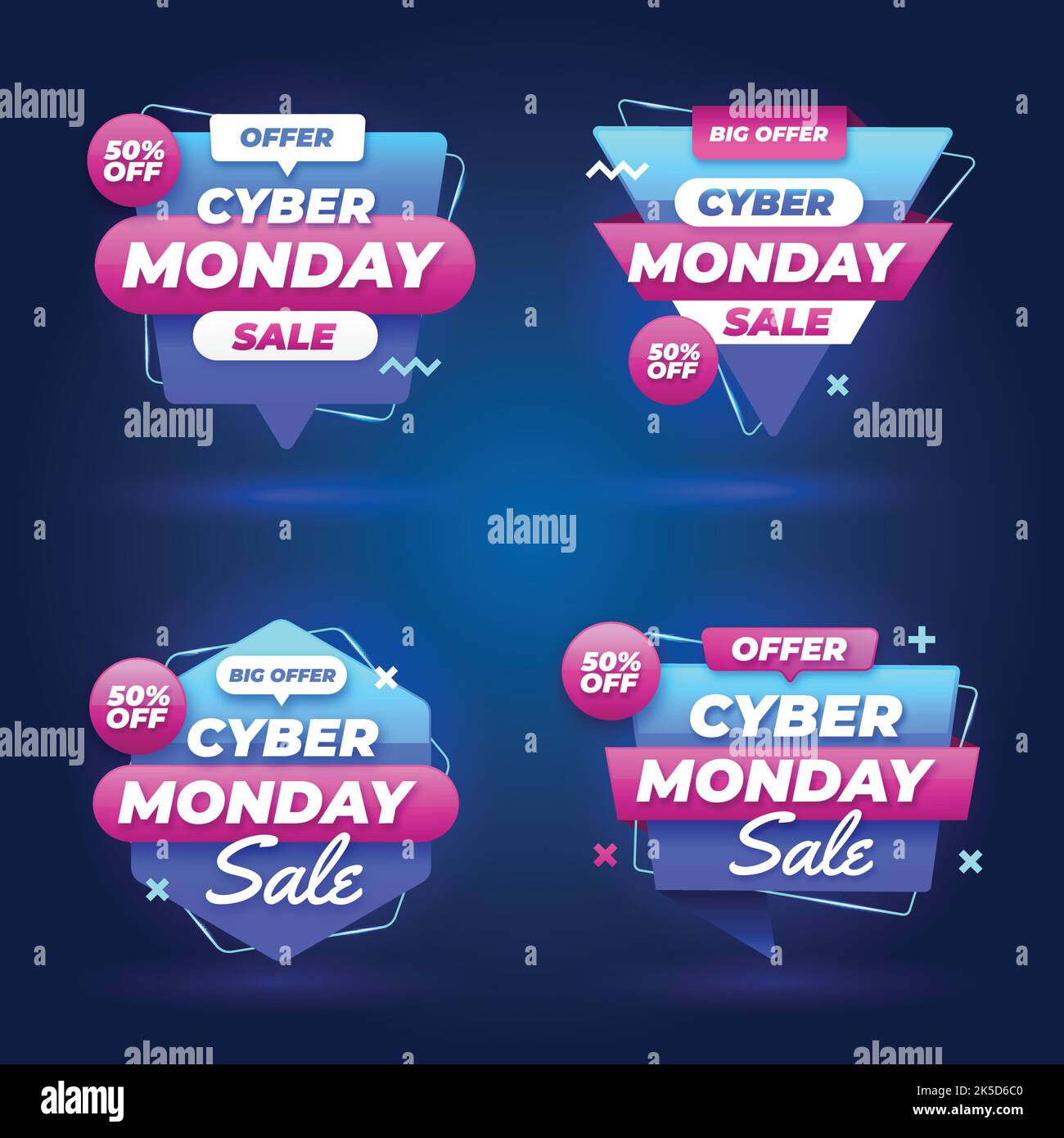 flat cyber monday sale labels collection vector design illustration ...